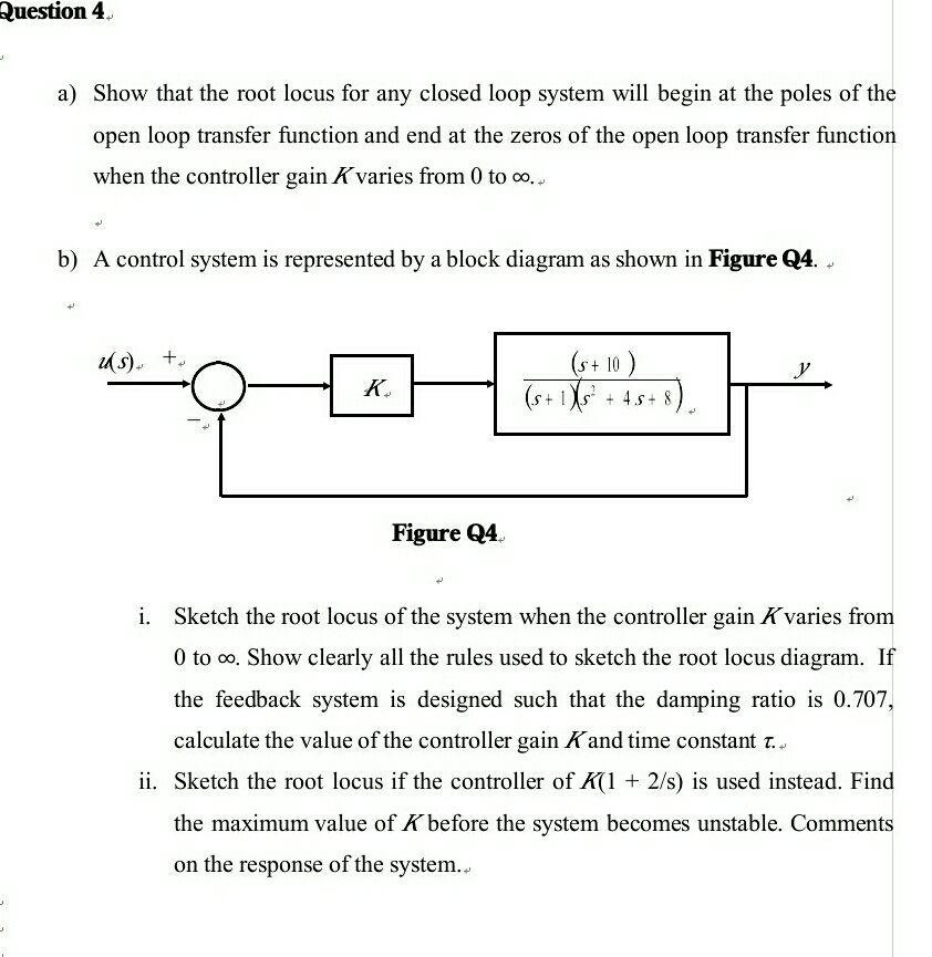 Question 4 a) Show that the root locus for any closed | Chegg.com