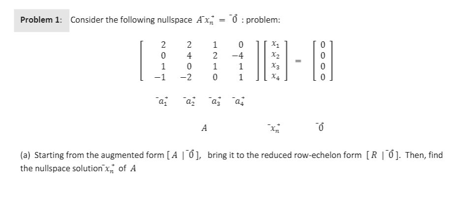 Solved Problem 1: Consider the following nullspace Ax = 0: | Chegg.com