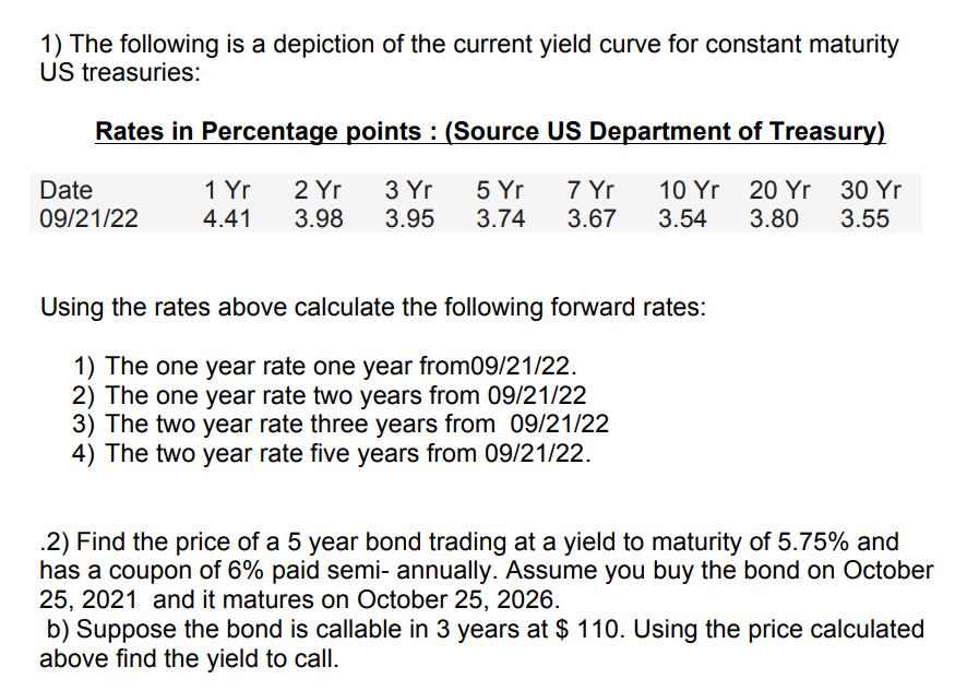Solved 1) The following is a depiction of the current yield | Chegg.com