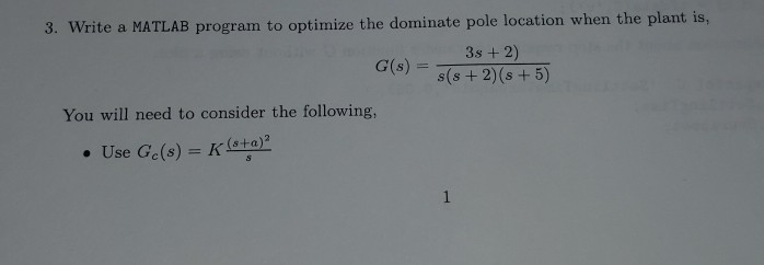 3. Write a MATLAB program to optimize the dominate | Chegg.com