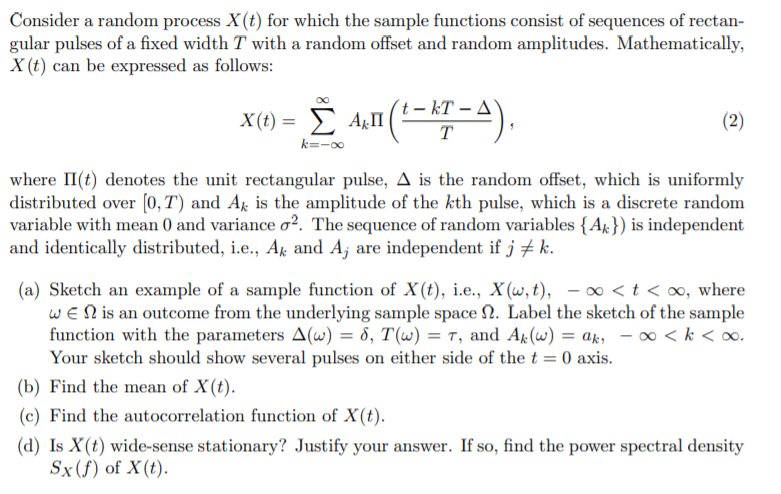 Consider a random process X(t) for which the sample | Chegg.com