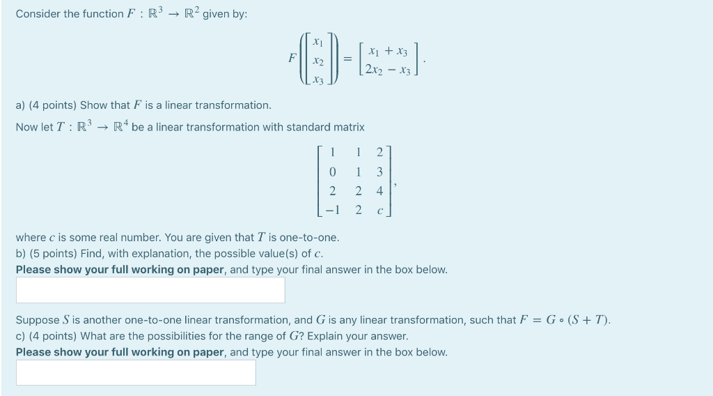 Solved Consider the function F : R3 → R2 given by: X1 + X3 | Chegg.com