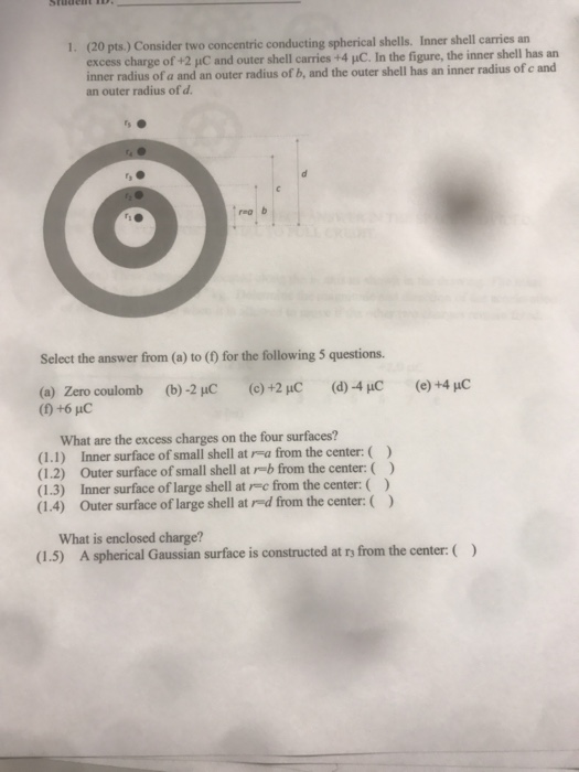 Solved 1. (20 pts.) Consider two concentric conducting | Chegg.com