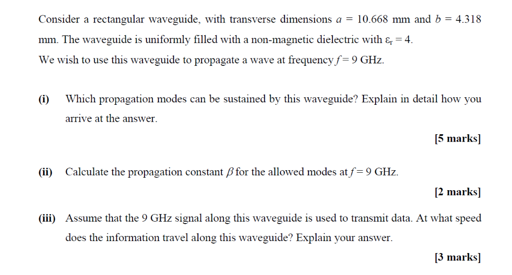Solved Consider a rectangular waveguide, with transverse | Chegg.com