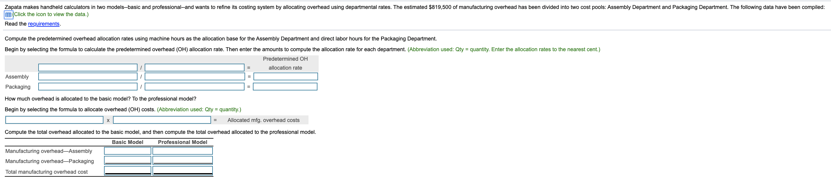 Solved Zapata makes handheld calculators in two | Chegg.com