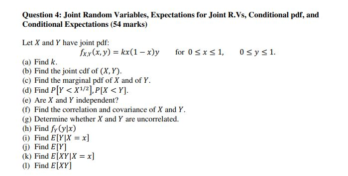 Solved Question 4: Joint Random Variables, Expectations for | Chegg.com