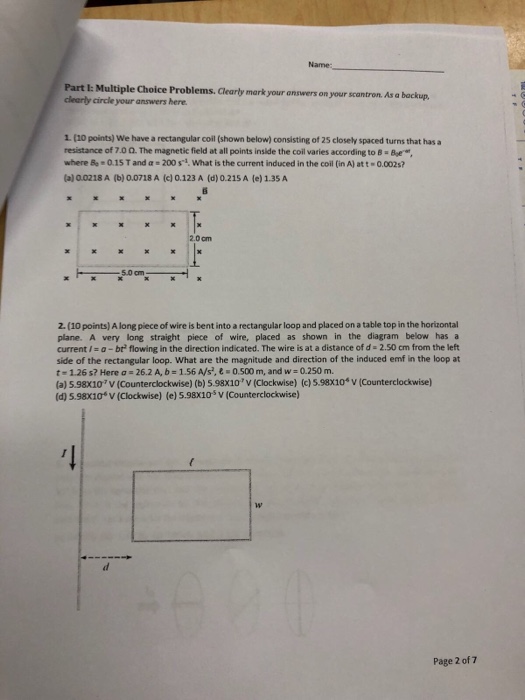 Solved Name: Part I: Multiple Choice Problems. Clearly mark | Chegg.com