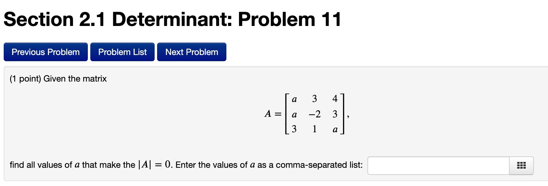 Solved Section 2.1 Determinant: Problem 11 Previous Problem | Chegg.com