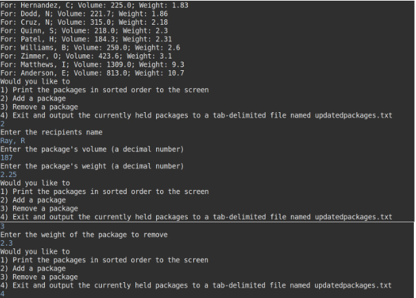 Solved Purpose: Manage a file of packages to be delivered | Chegg.com