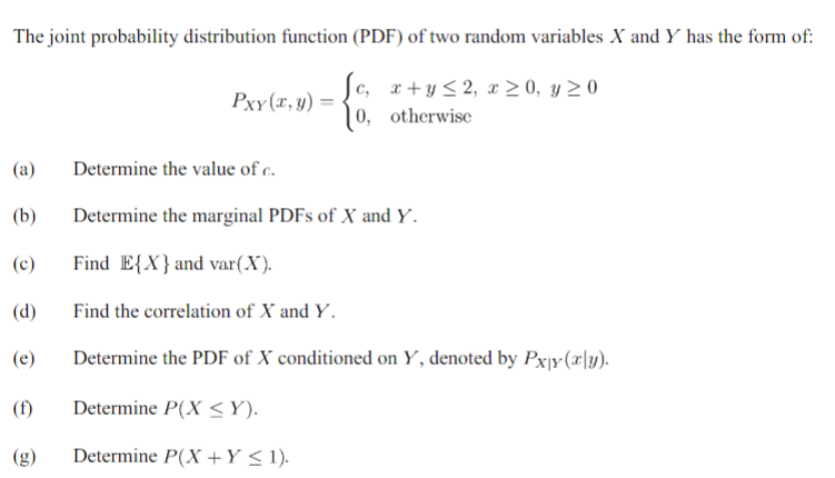 Solved The joint probability distribution function (PDF) of | Chegg.com