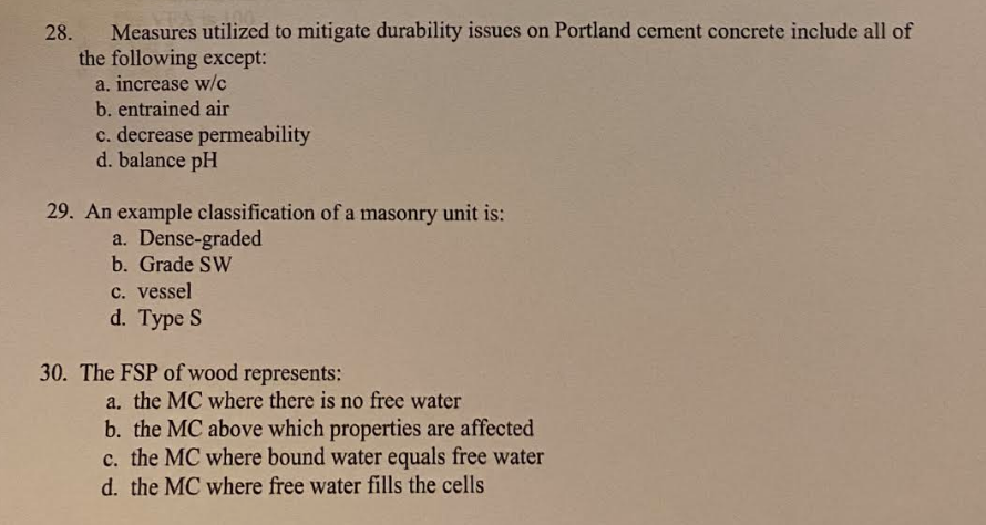 Solved 28. Measures utilized to mitigate durability issues | Chegg.com