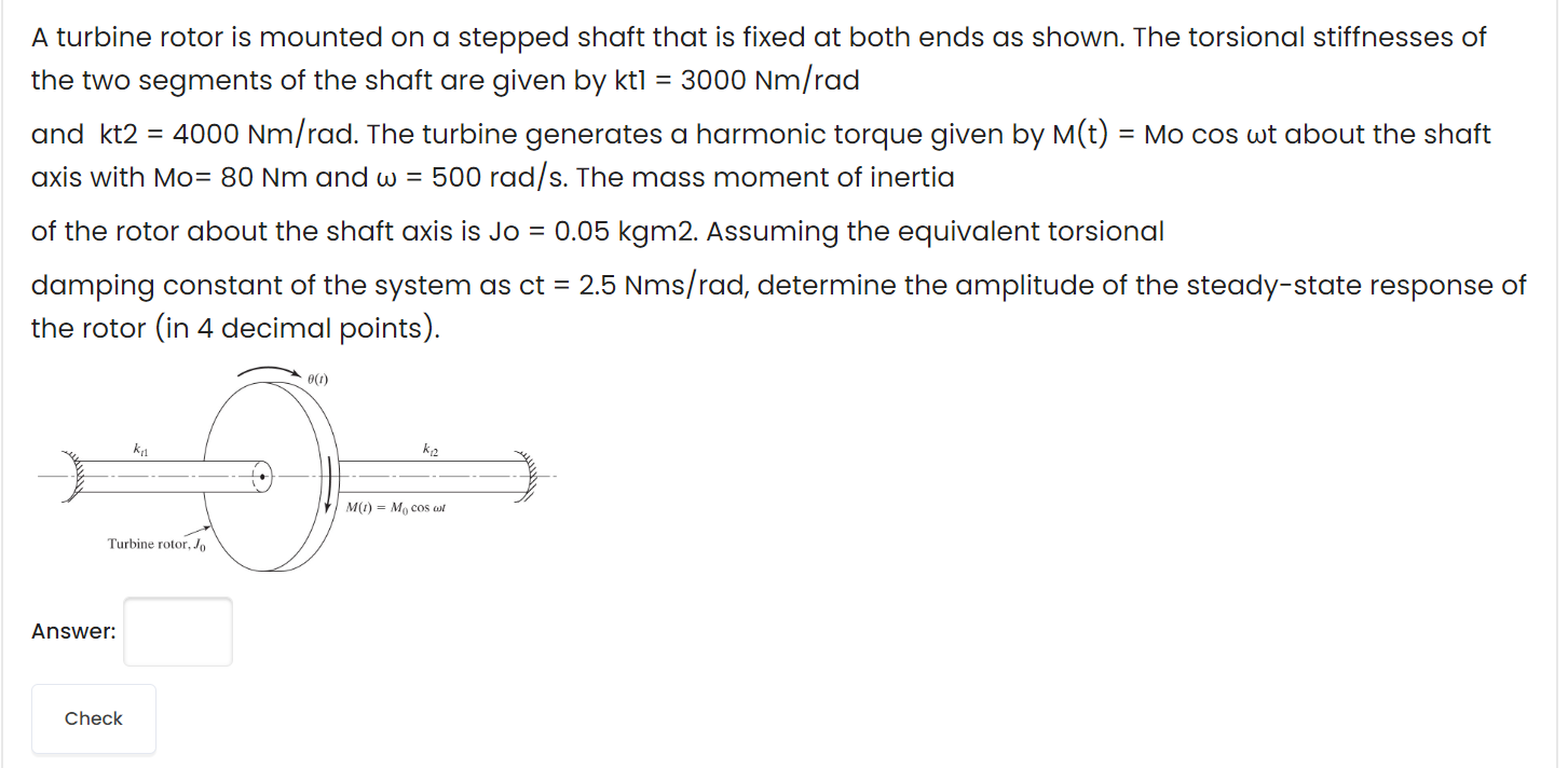 Solved A turbine rotor is mounted on a stepped shaft that is | Chegg.com