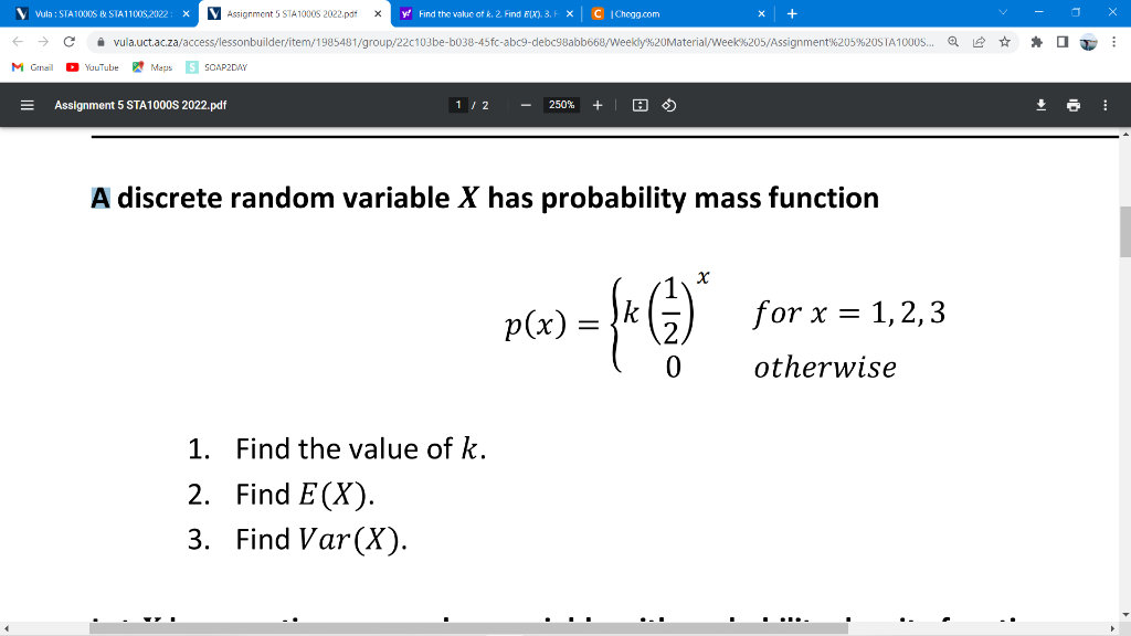 Solved A discrete random variable X has probability mass | Chegg.com