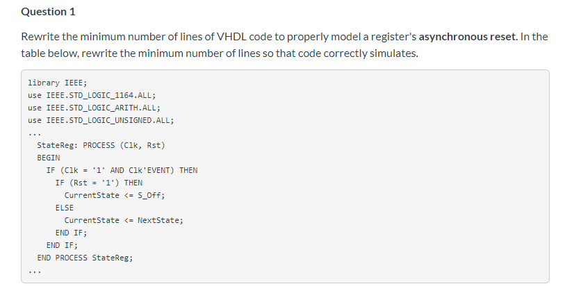 Question 1 Rewrite the minimum number of lines of | Chegg.com