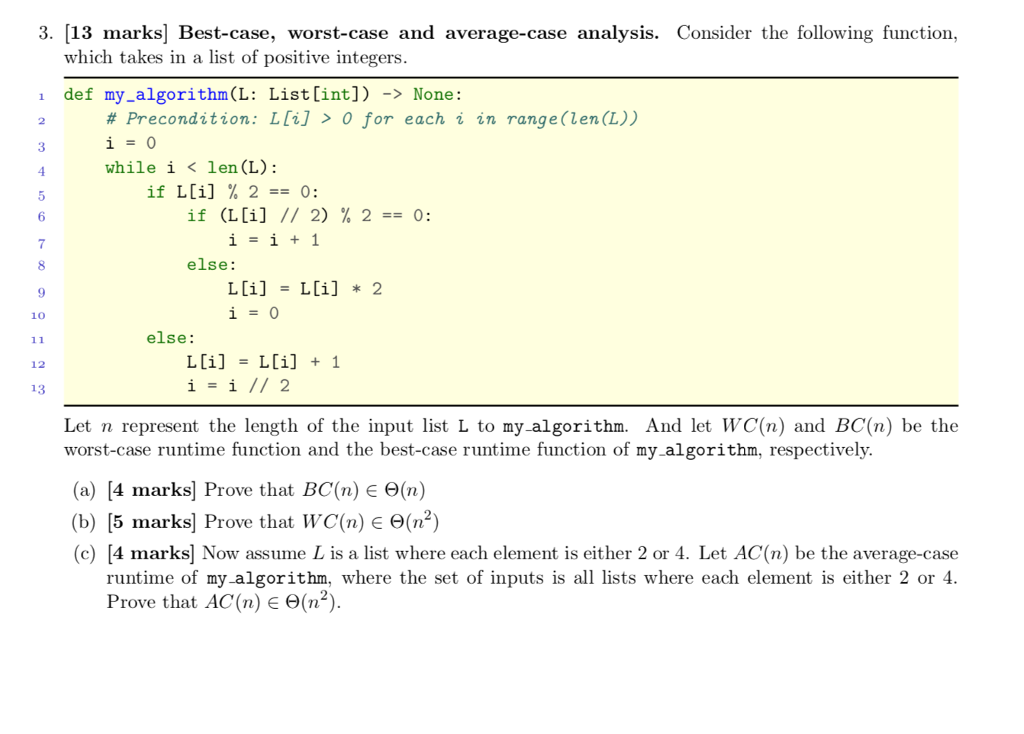 Solved 3. [13 marks] Best-case, worst-case and average-case | Chegg.com
