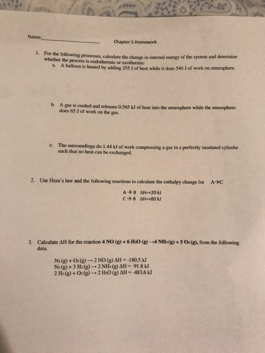 Solved Name: Chapter 5 Homework processes, calculate the | Chegg.com