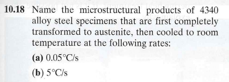 Solved 10.18 Name the microstructural products of 4340 alloy | Chegg.com