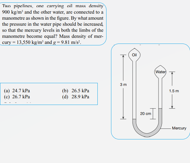 Solved Two pipelines, one carrying oil mass density 900 | Chegg.com