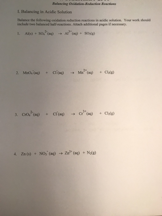 Solved Balancing Oxidation-Reduction Reactions I. Balancing | Chegg.com