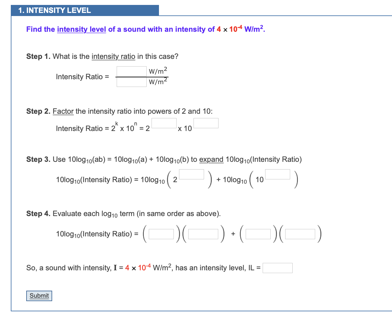 Solved Find the intensity level of a sound with an intensity | Chegg.com