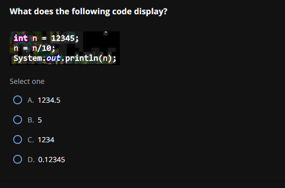 Solved What does the following code display? ﻿int | Chegg.com