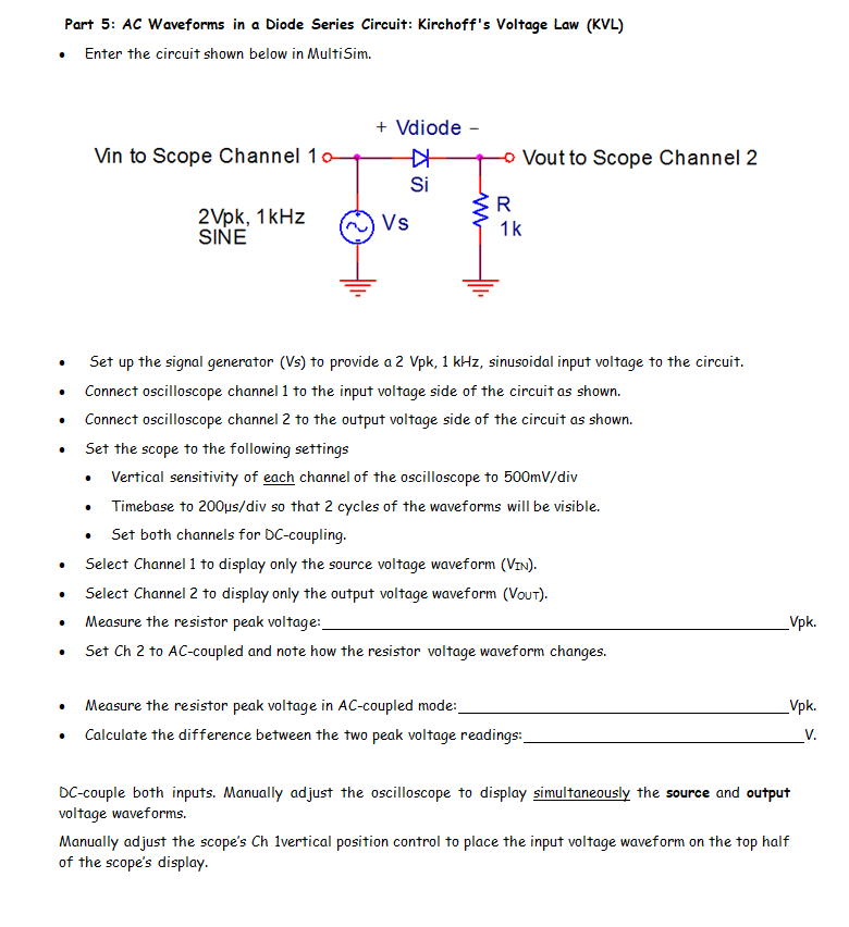 Solved Part 5: AC Waveforms in a Diode Series Circuit: | Chegg.com