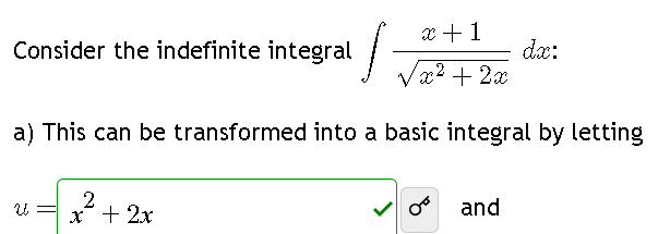 Solved Consider the indefinite integral ∫﻿﻿x+1x2+2x2dx ﻿:a) | Chegg.com