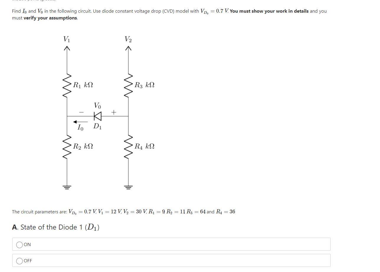 Solved Find Io and Vo in the following circuit. Use diode | Chegg.com