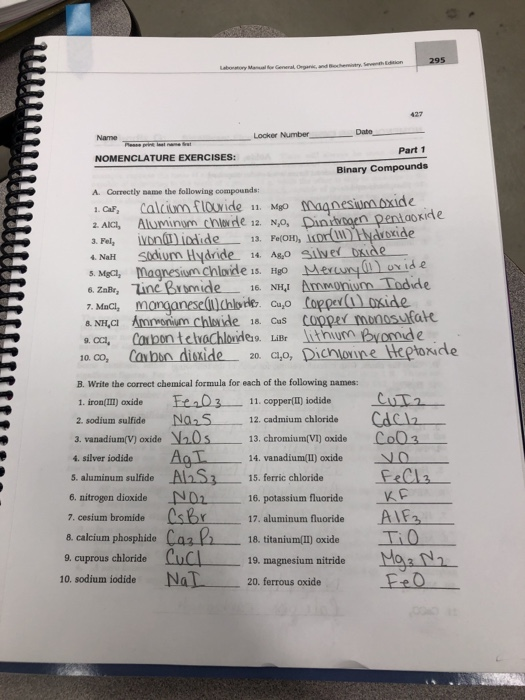 Solved Dabo Name Locker Number Part 1 NOMENCLATURE | Chegg.com