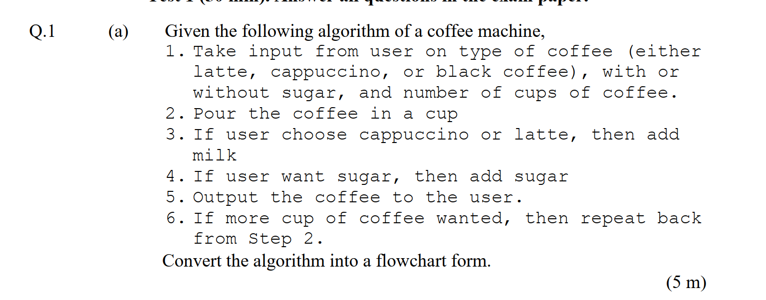 Solved Q.1 (a) Given the following algorithm of a coffee | Chegg.com