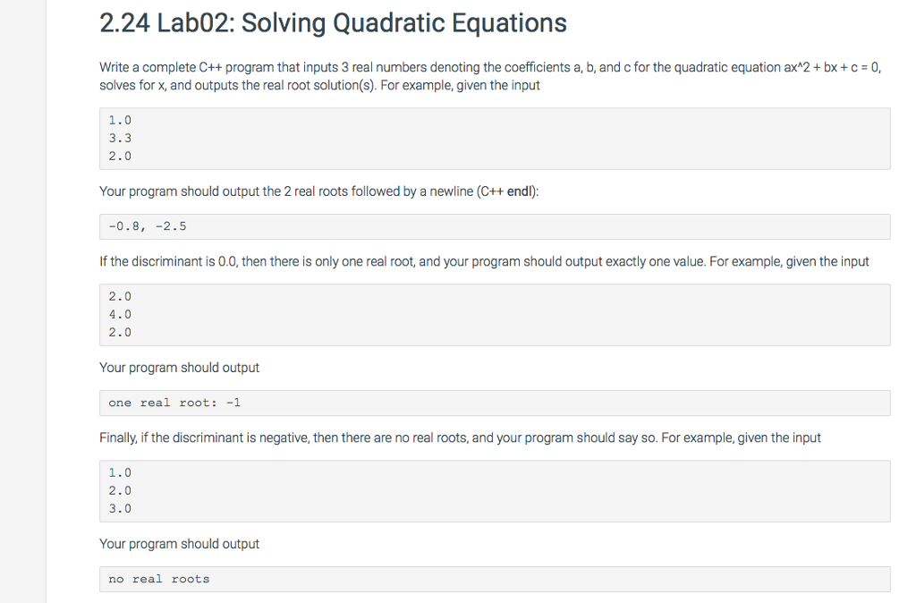 Solved 2.24 Lab02: Solving Quadratic Equations Write a | Chegg.com