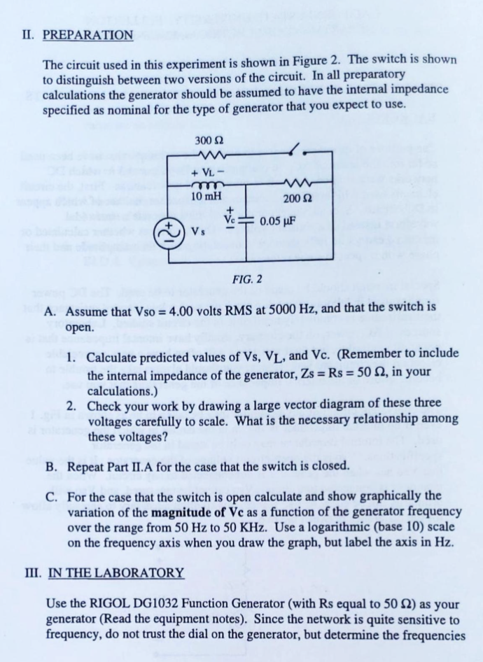 FIG. 1 Zs Vs Vso 57 II. PREPARATION The circuit | Chegg.com