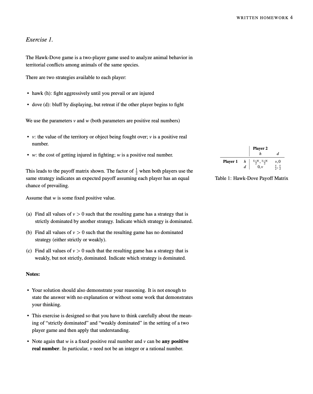 Solved Exercise 1.The Hawk-Dove game is a two-player game | Chegg.com