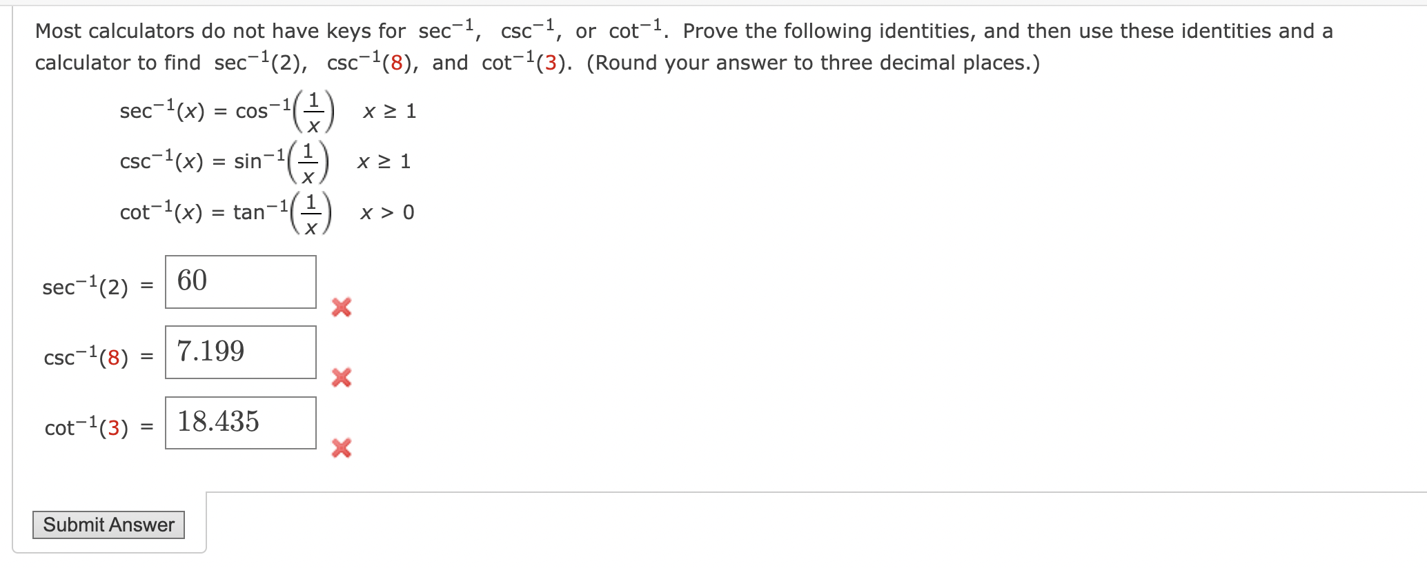 Solved Most calculators do not have keys for sec-1,csc-1, | Chegg.com