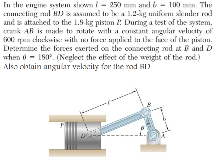Solved In the engine system shown l = 250 mm and b = 100 mm. | Chegg.com
