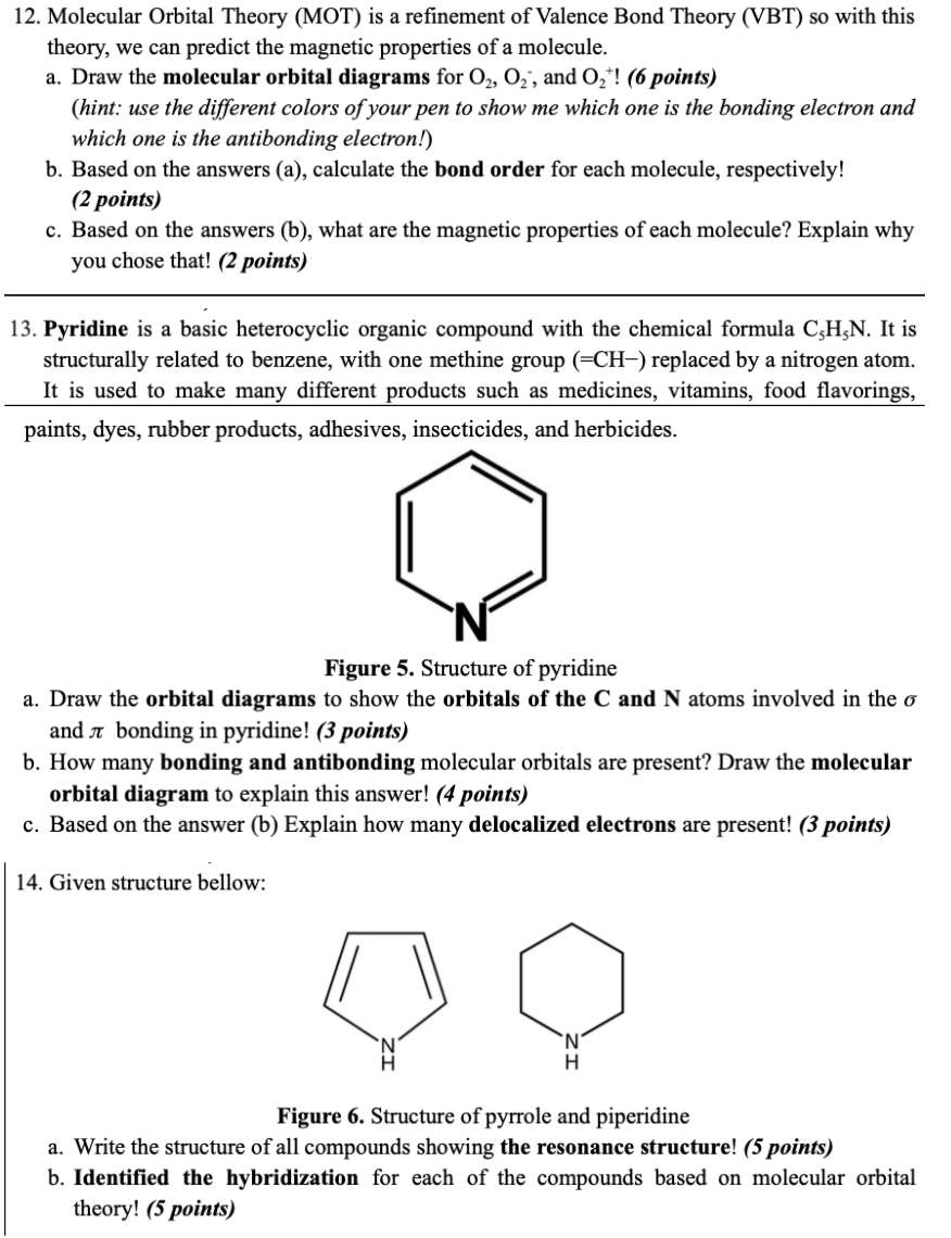 Solved 12. Molecular Orbital Theory (MOT) is a refinement of | Chegg.com