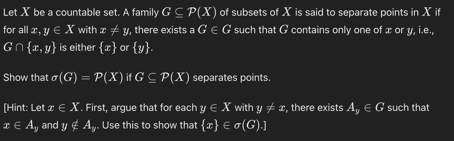 Solved Let x ﻿be a countable set. A family GsubeP(x) ﻿of | Chegg.com