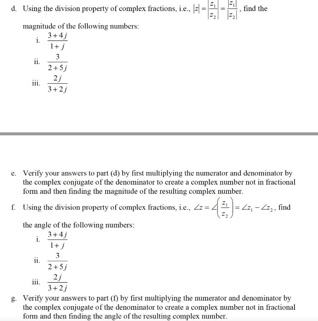 Solved d. Using the division property of complex fractions, | Chegg.com
