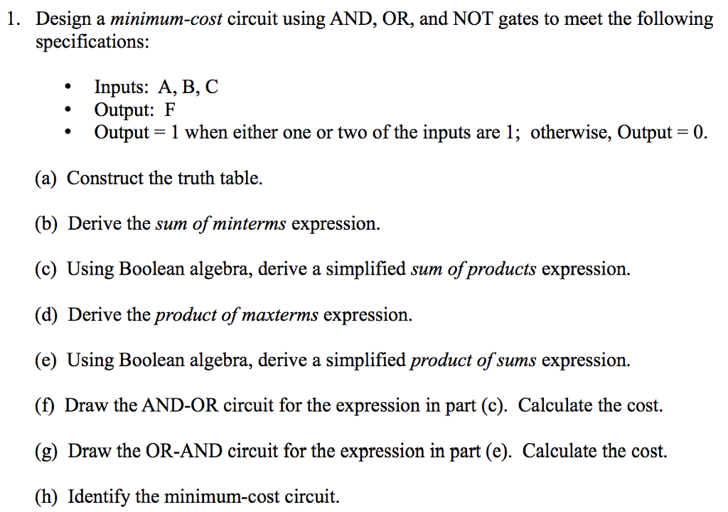 Solved Design a minimum-cost circuit using AND, OR, and NOT | Chegg.com