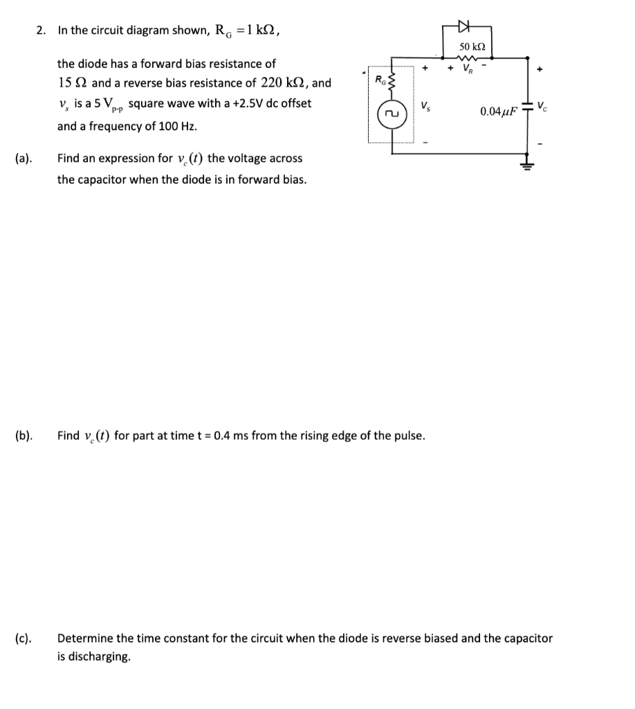 Solved 2. In the circuit diagram shown, RG = 1 KQ, the diode | Chegg.com