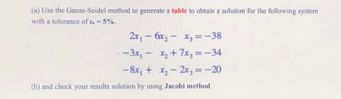 Solved (a) Use the Gauss-Seidel method to generate a table | Chegg.com