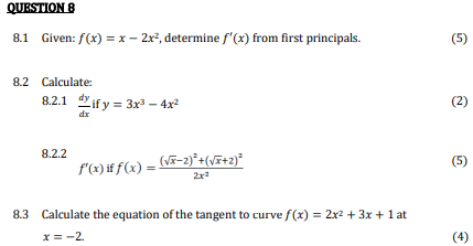 Solved 8.1 Given: f(x)=x−2x2, determine f′(x) from first | Chegg.com