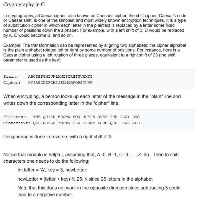 Solved Cryptography in C In cryptography, a Caesar cipher, | Chegg.com