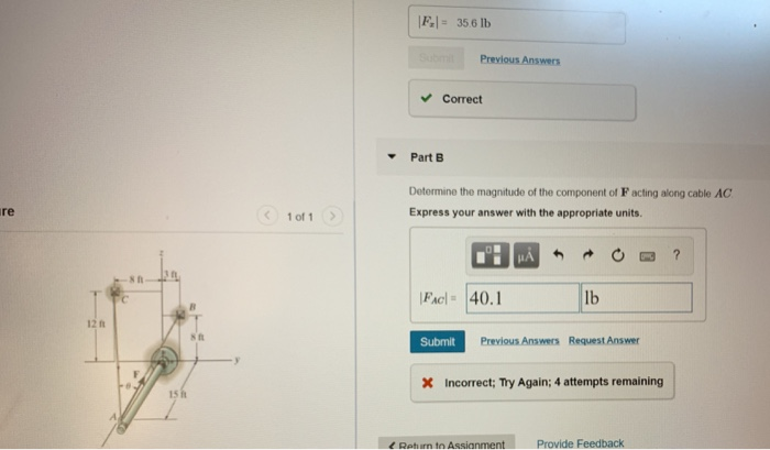 Solved F 35.6 lb Submit Previous Answers Correct Part B | Chegg.com