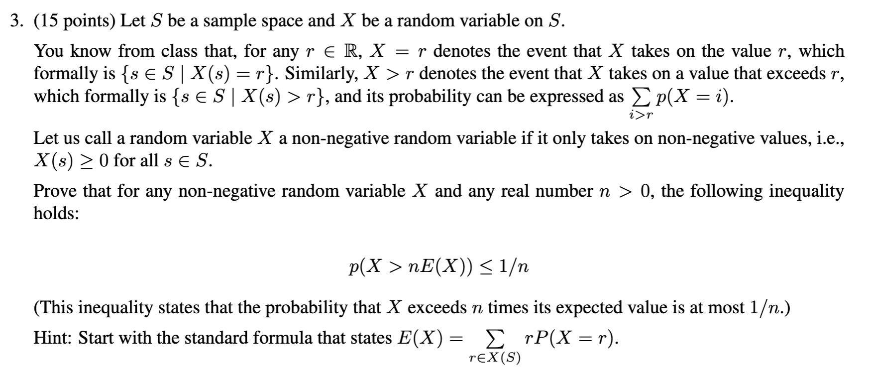Solved (15 points) Let S be a sample space and X be a random | Chegg.com