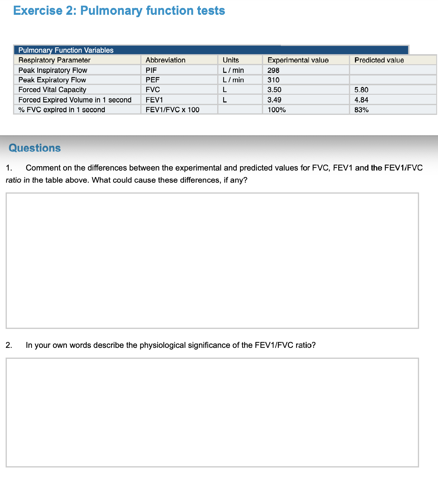 Solved Exercise 2: Pulmonary function tests Questions 1. | Chegg.com