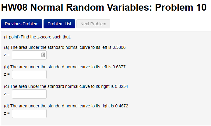 Solved HW08 Normal Random Variables: Problem 10 Previous | Chegg.com