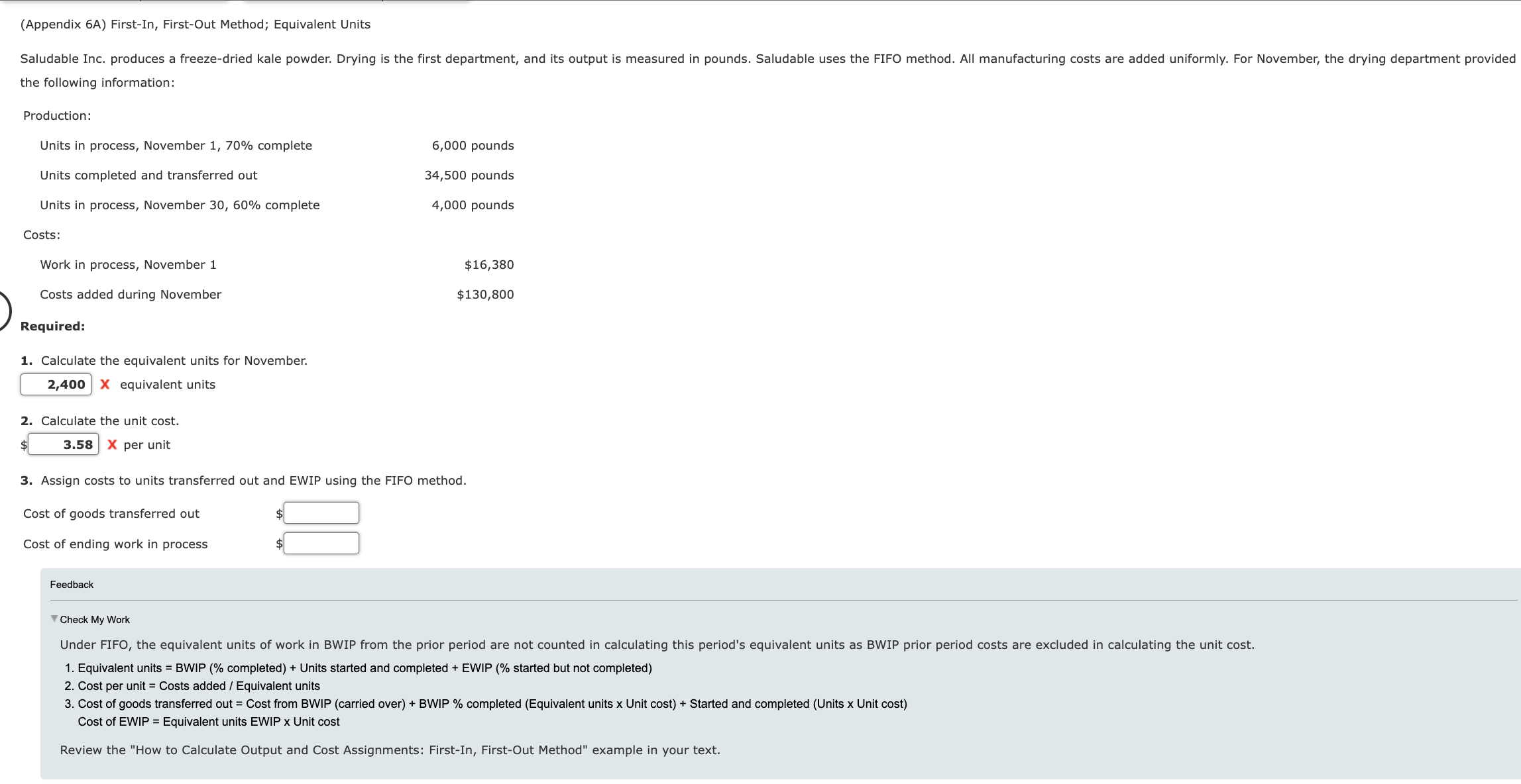 Solved (Appendix 6A) First-In, First-Out Method; Equivalent | Chegg.com