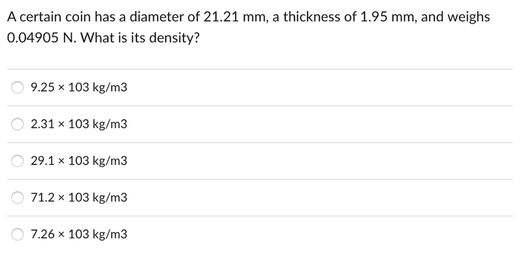 Solved A certain coin has a diameter of 21.21 mm, a | Chegg.com