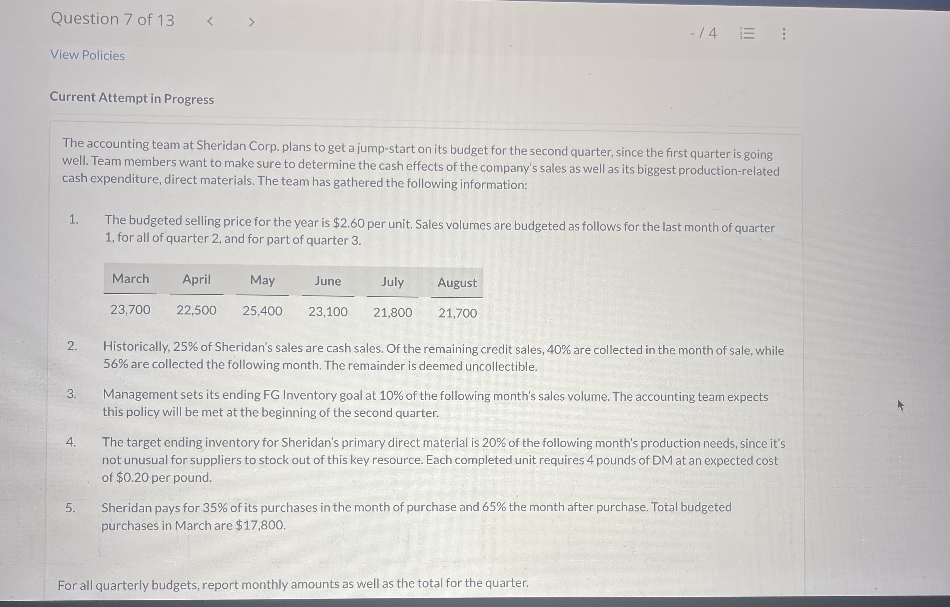 Solved Prepare Sheridan Corp.'s production budget and DM | Chegg.com